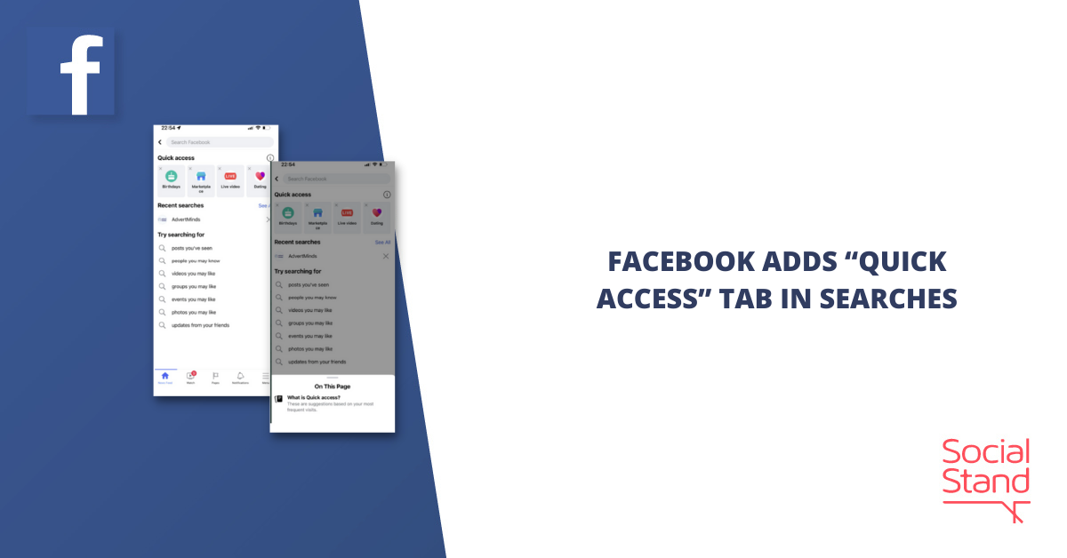 Facebook Adds “Quick Access” Tab in Searches - Social Stand