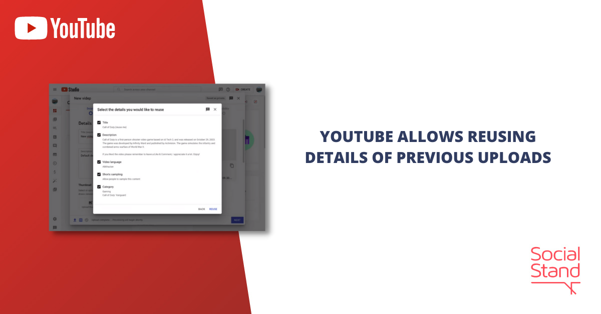 YouTube Allows Reusing Details of Previous Uploads - Social Stand