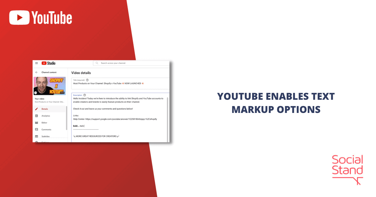Youtube Enables Text Markup Options Social Stand
